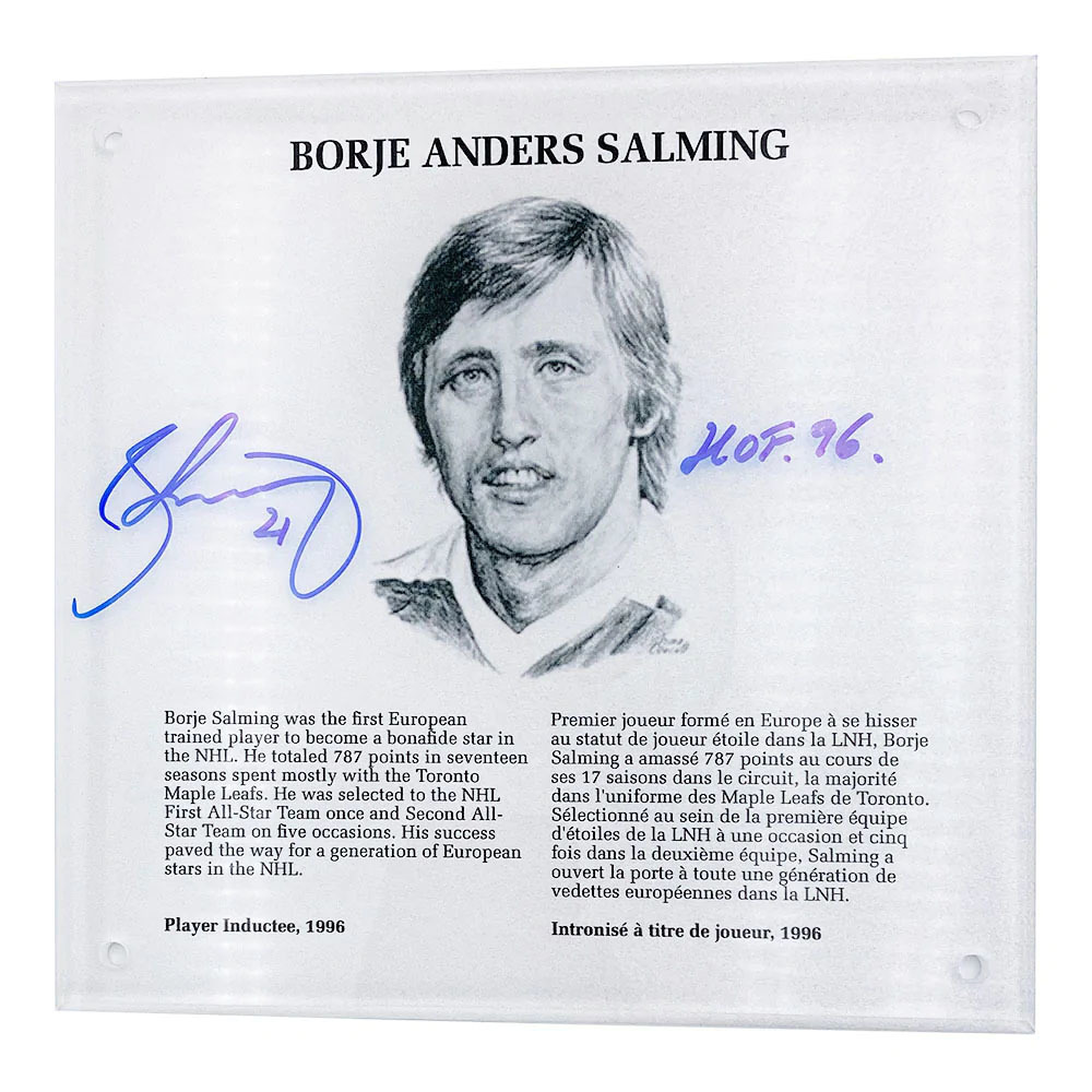 Borje Salming Autographed NHL Legends HOF Plaque - NHL Auctions
