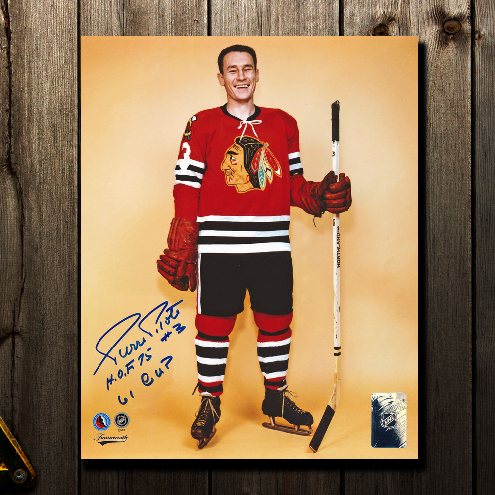Pierre Pilote Chicago Blackhawks HOF 61 Cup Autographed 8x10 - NHL Auctions