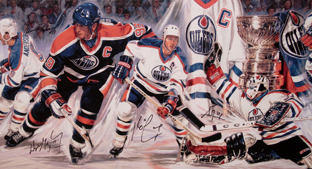 Edmonton Oilers Magnificent Seven Canvas Artwork Autographed By Wayne ...