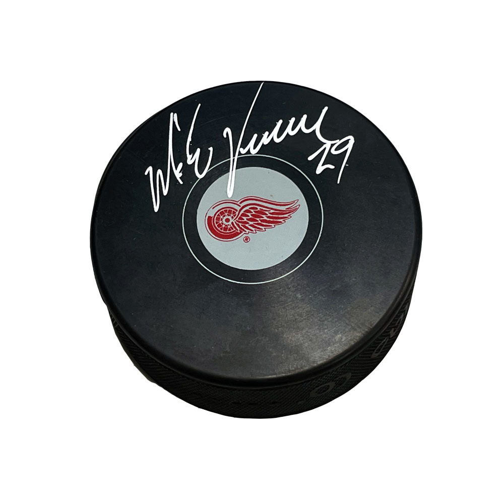 MIKE VERNON Signed Detroit Red Wings Puck (Top signed) - NHL Auctions