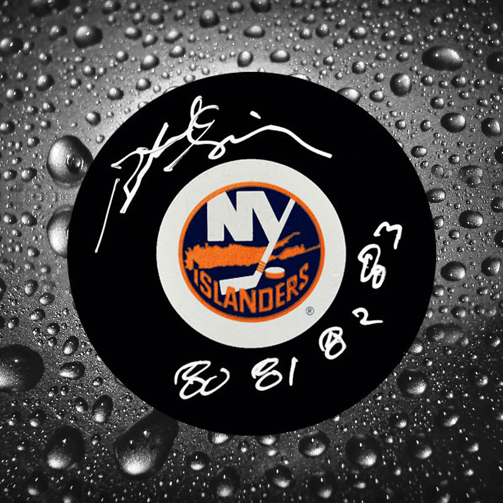 Butch Goring New York Islanders Autographed Puck with Cups Inscription ...