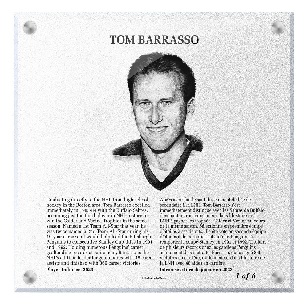 Tom Barrasso Autographed Legends Line Honoured Member Plaque - Limited ...