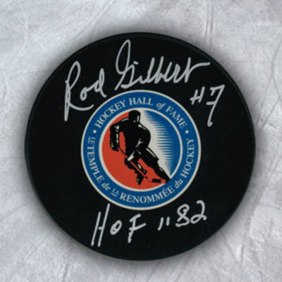 ROD GILBERT Hockey Hall of Fame SIGNED Puck w/ HOF Inscription - NHL ...