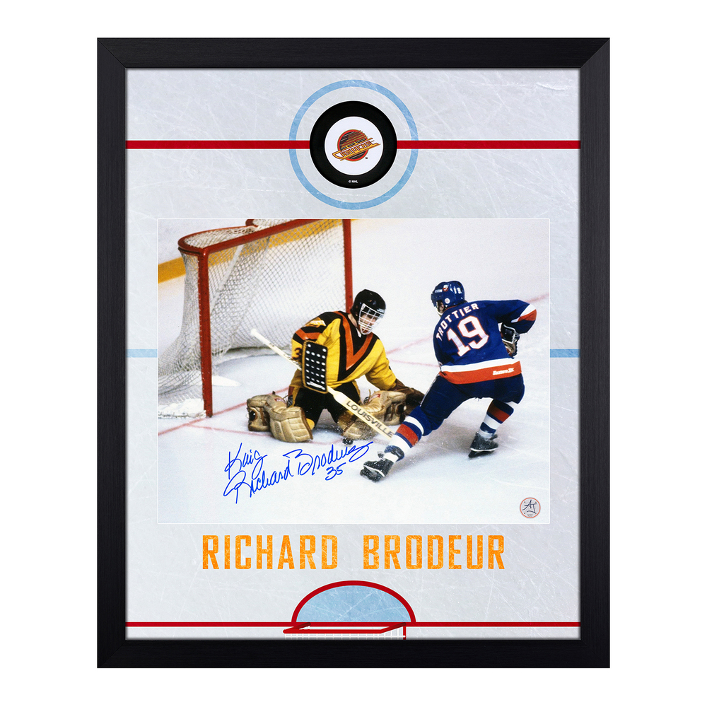 Richard Brodeur Signed Vancouver Canucks Graphic Rink 19x23 Frame - NHL ...
