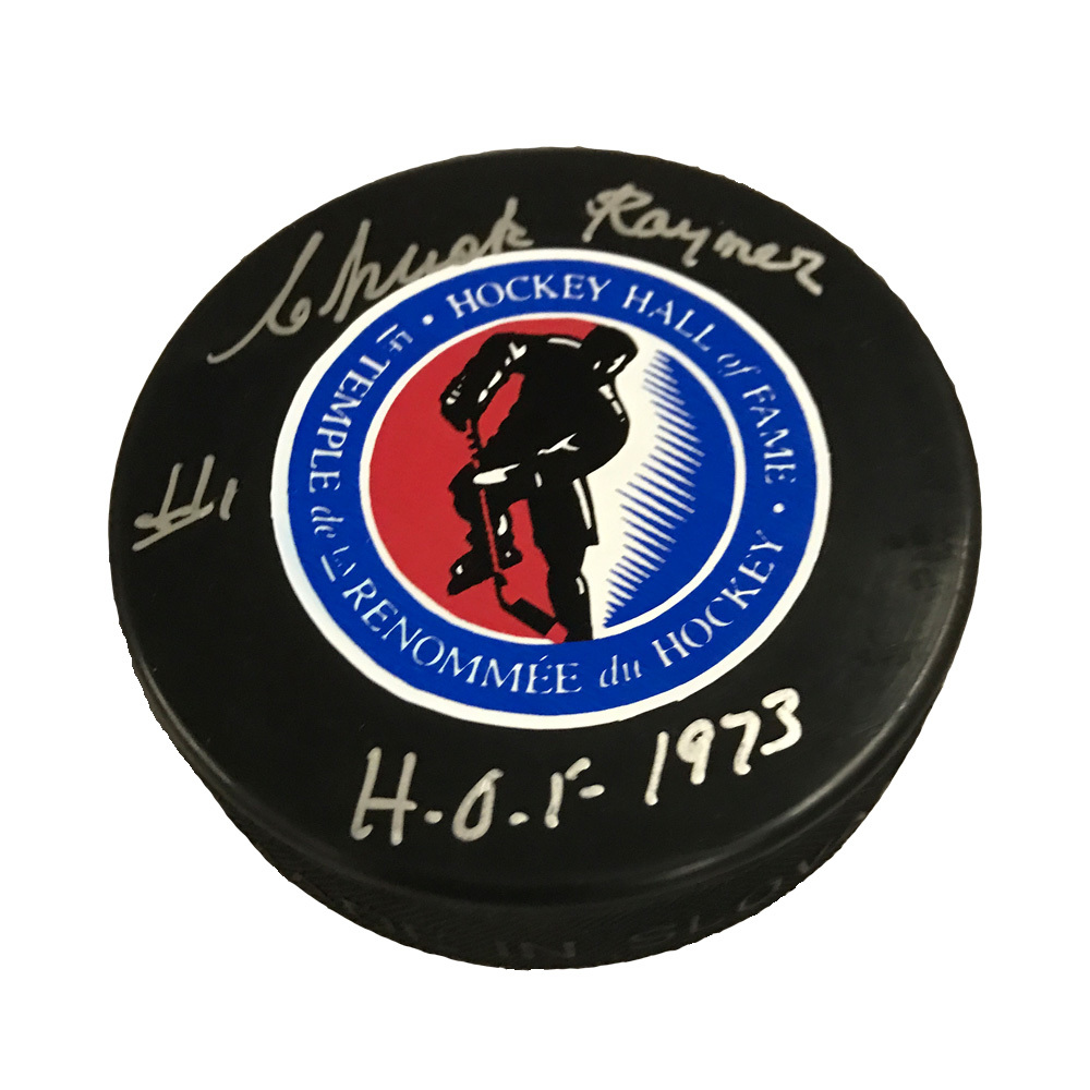 CHUCK RAYNER Signed Hockey Hall of Fame Puck - NHL Auctions