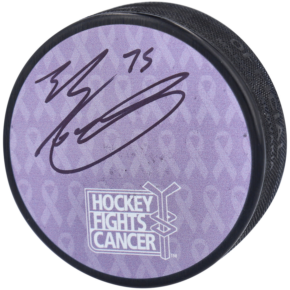 Evan Bouchard Edmonton Oilers Autographed Hockey Fights Cancer Hockey ...