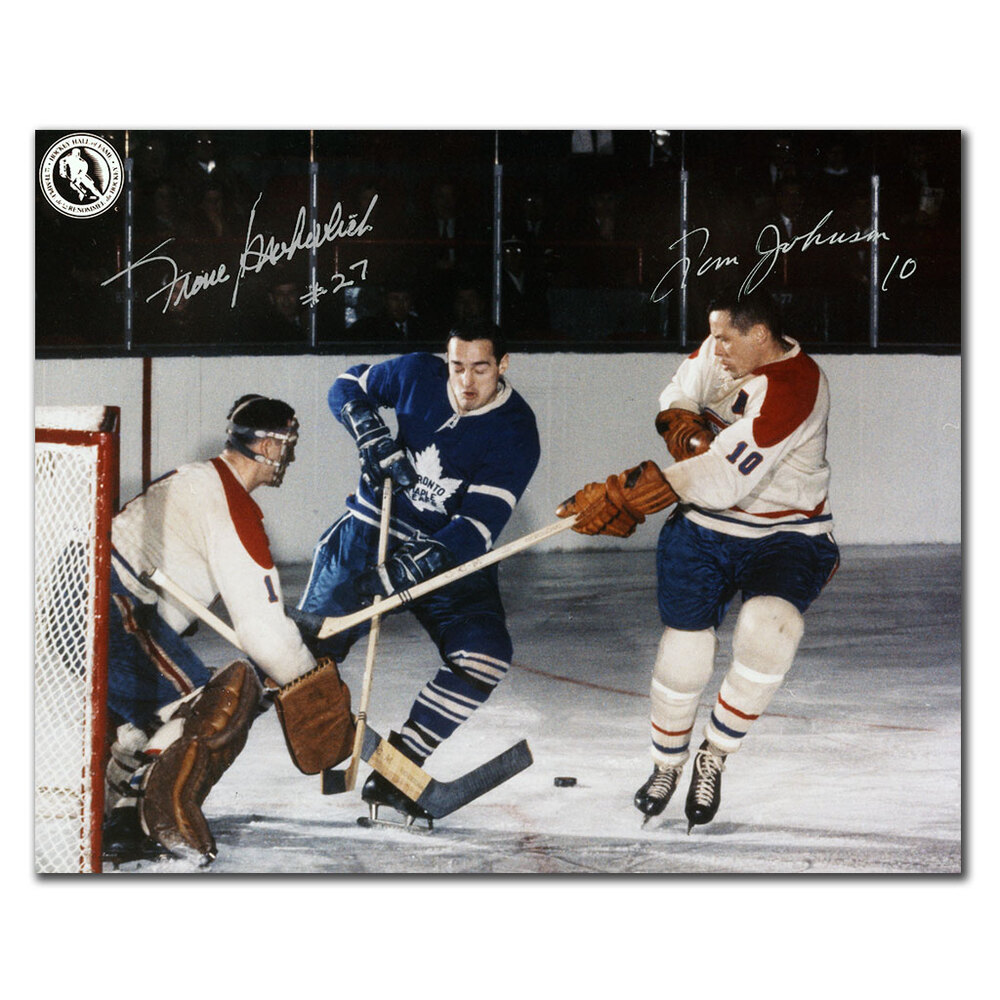 Frank Mahovlich vs Tom Johnson Dual Autographed 8x10 Photo - NHL Auctions