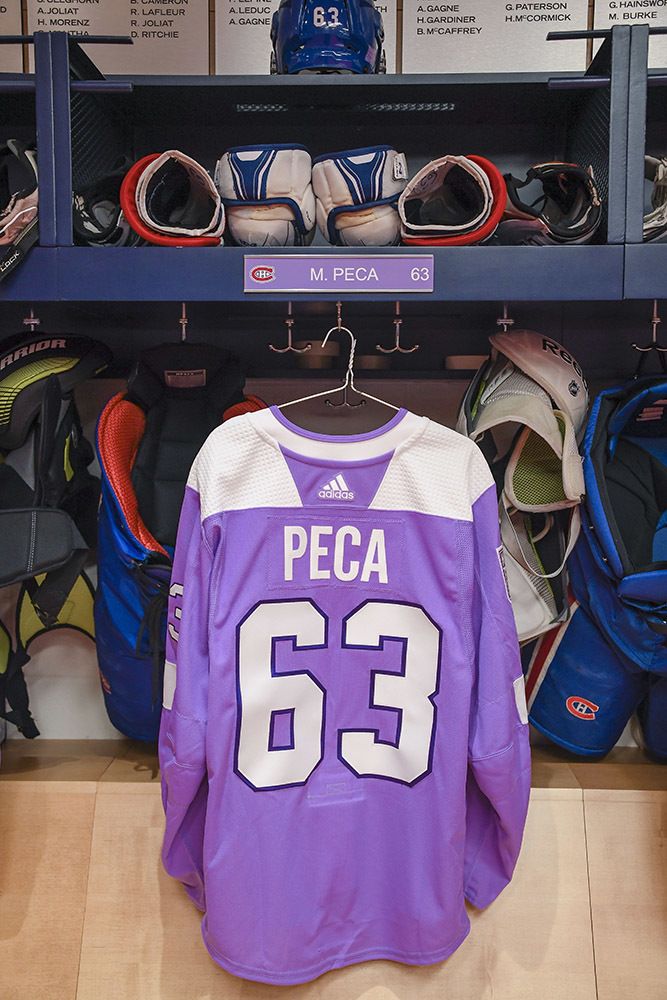 #63 Matthew Peca Warm-Up Worn and Autographed Hockey Fights Cancer ...