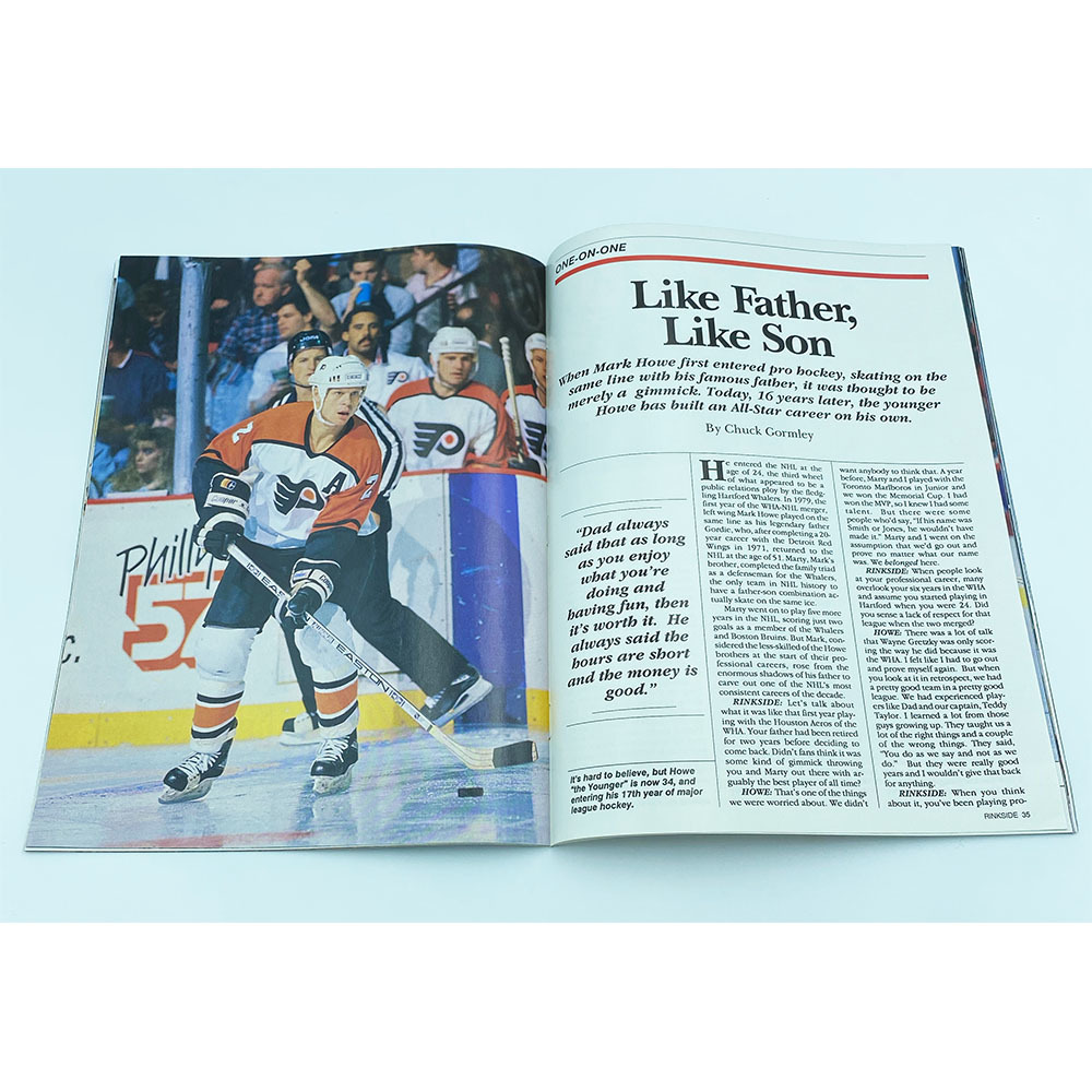 January 1990 Rinkside Magazine w/Mark Howe Article - NHL Auctions