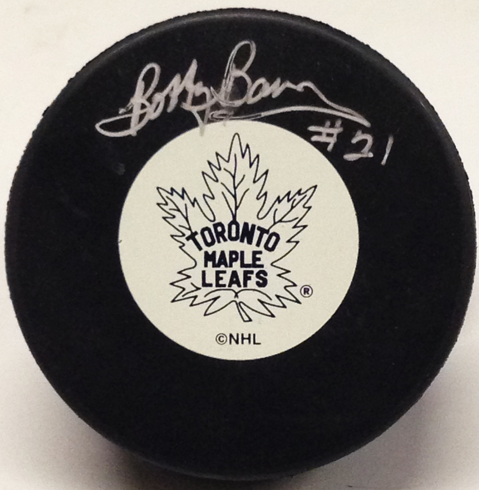 BOBBY BAUN Signed Toronto Maple Leafs Puck *Signature is smudged - NHL ...