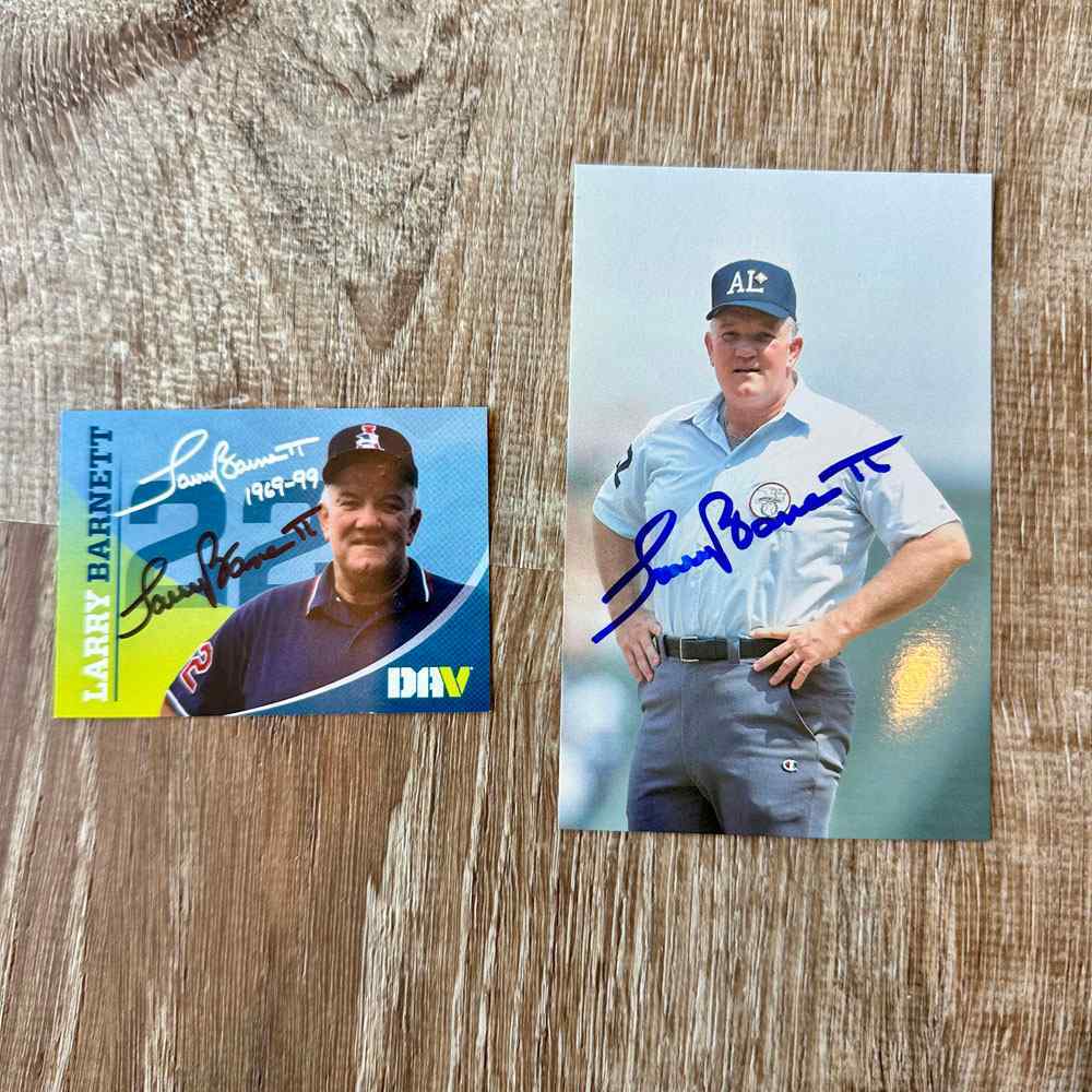 UMPS CARE AUCTION: Larry Barnett Autographed Card and Photo | MLB Auctions