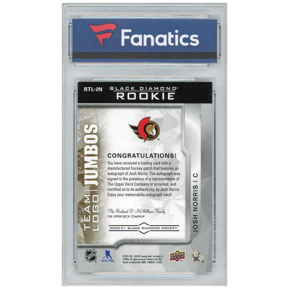 Josh Norris Ottawa Senators Autographed 2020-21 Upper Deck Black ...