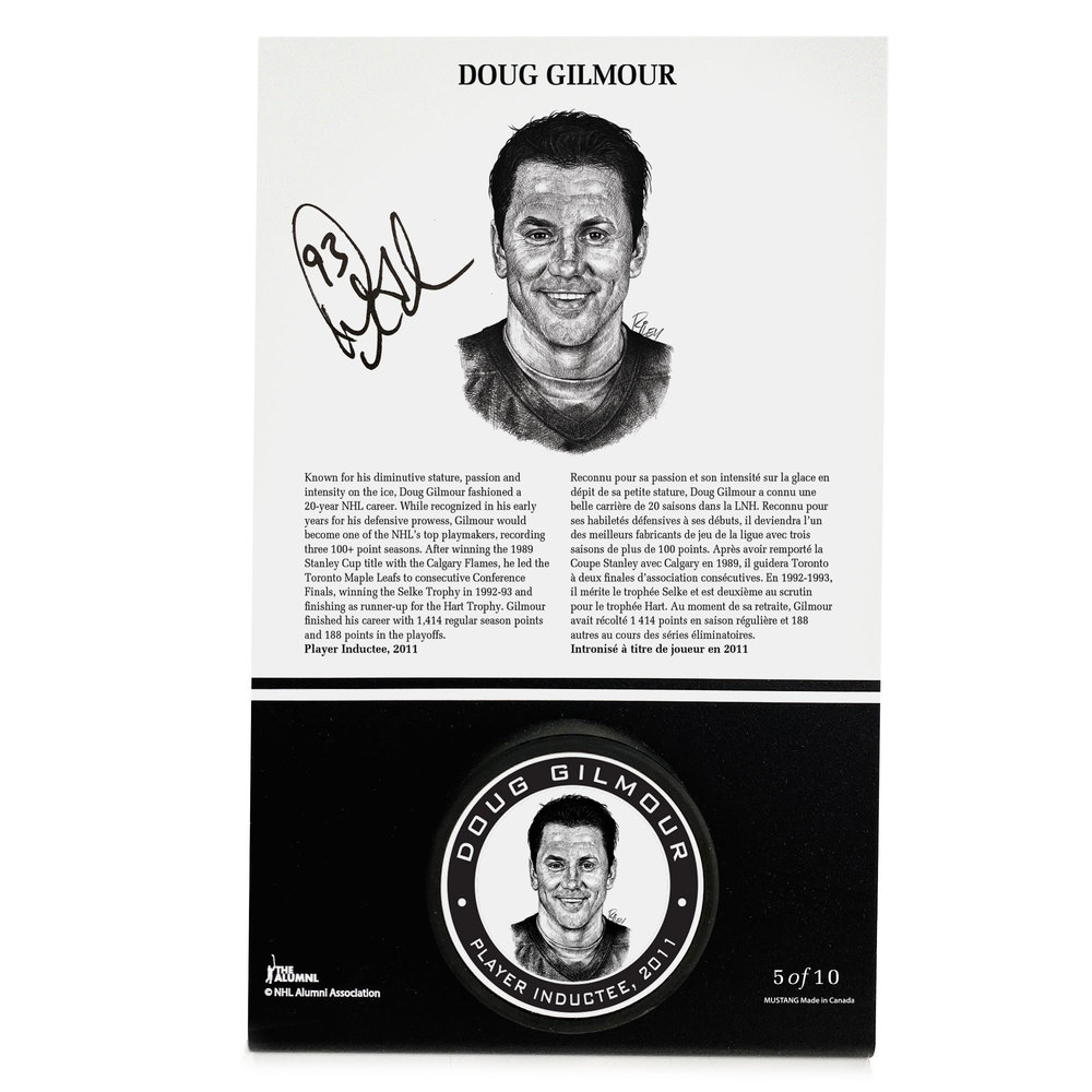 Doug Gilmour Autographed Legends Line Honoured Member Puck Stand ...