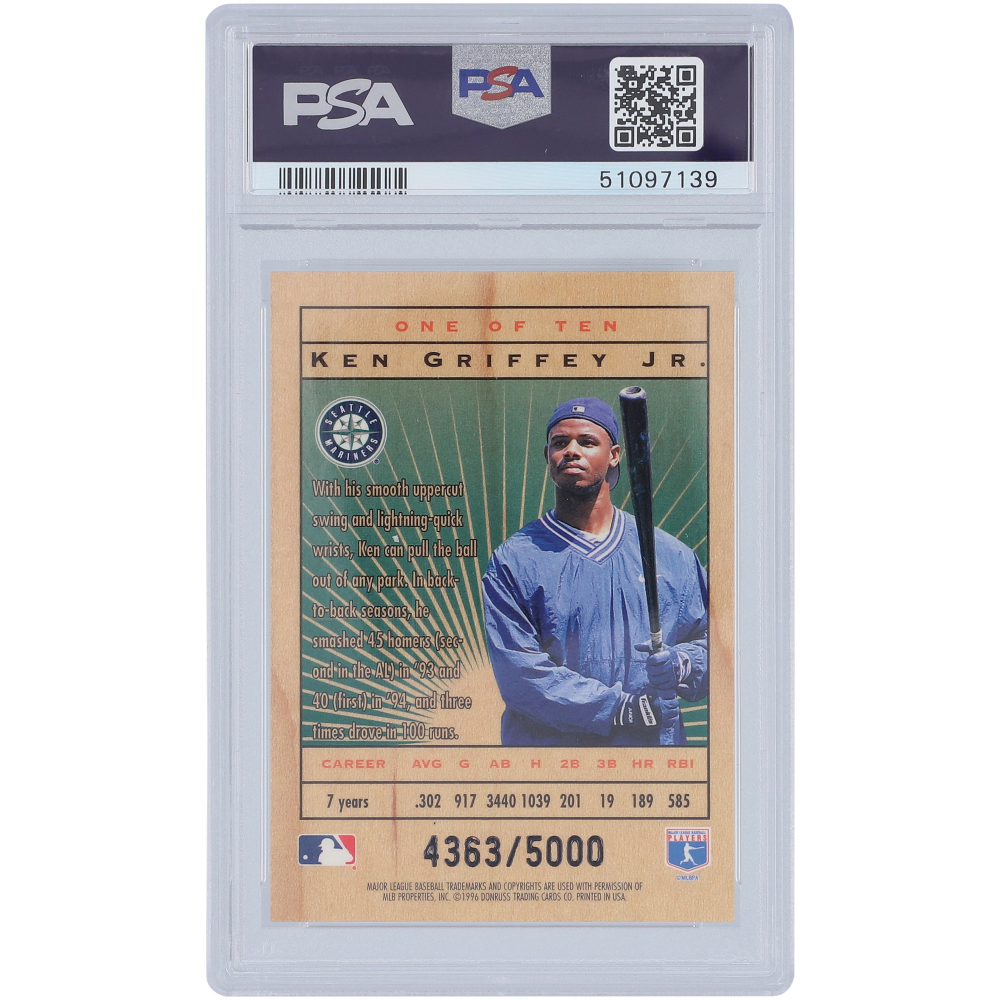 Ken Griffey Jr. Seattle Mariners 1996 Leaf Limited #1 #4363/5000 PSA ...