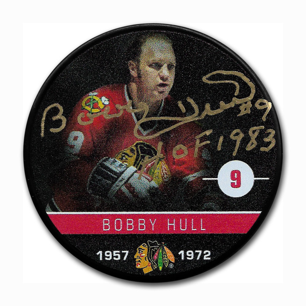 Bobby Hull Autographed Chicago Blackhawks Bobby Hull Player Puck w/HOF ...