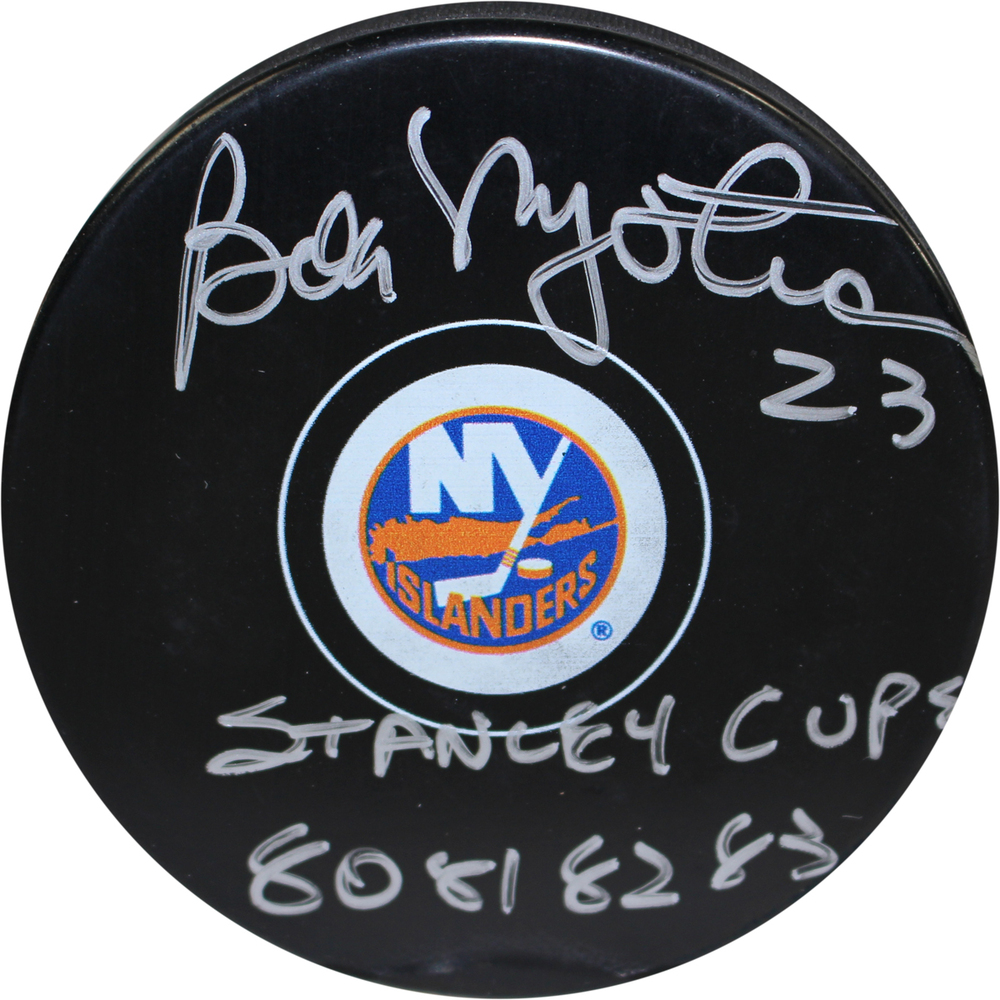 Bob Nystrom Signed New York Islanders Autograph Puck w/ "Stanley Cups ...