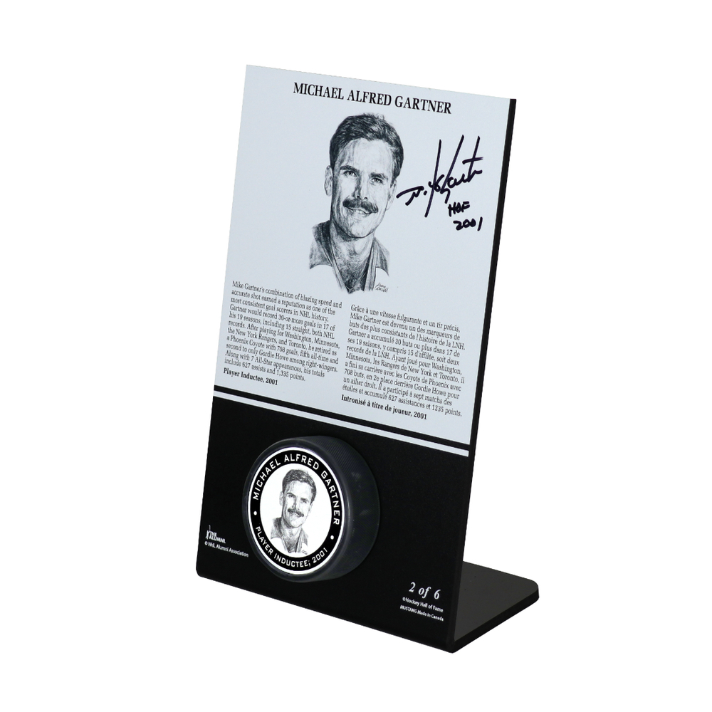 Mike Gartner Autographed Legends Line Honoured Member Puck Stand ...