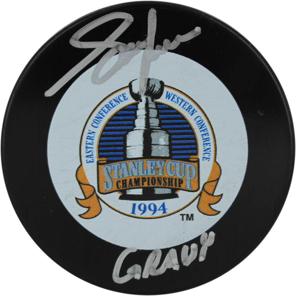 Adam Graves Signed 1994 Stanley Cup Puck w/ Gravy" Insc. - NHL Auctions