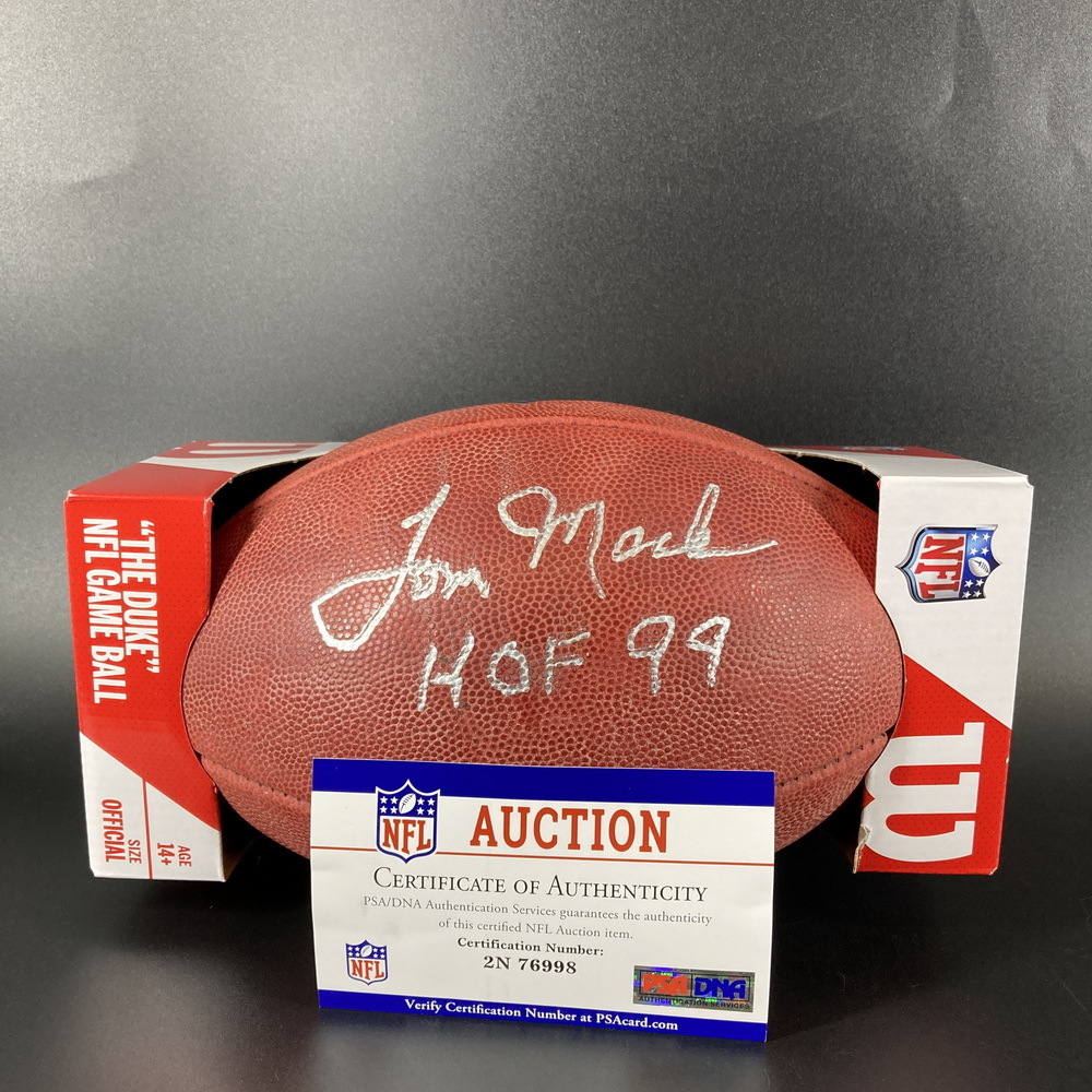 HOF - Rams Tom Mack Signed Authentic Football with ""HOF 99 ...