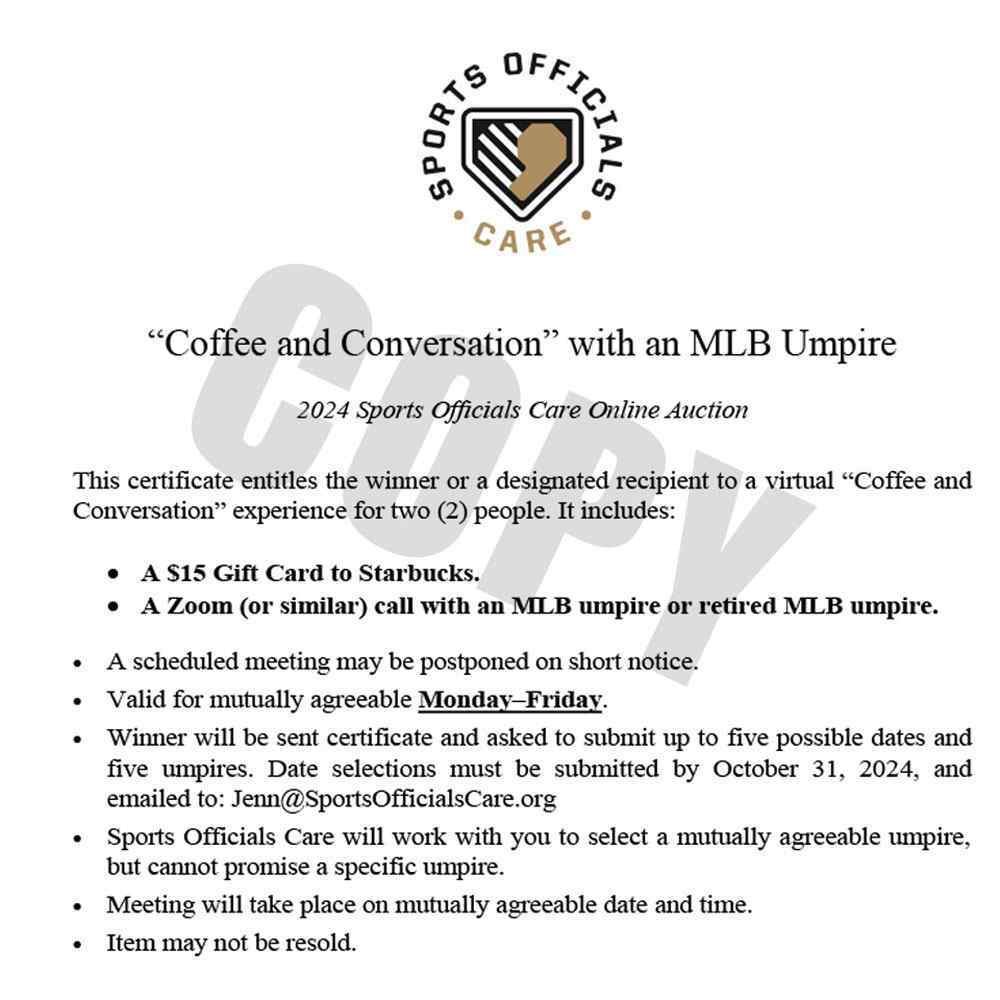 SPORTS OFFICIALS CARE: Virtual Coffee and Conversation with MLB Umpire ...