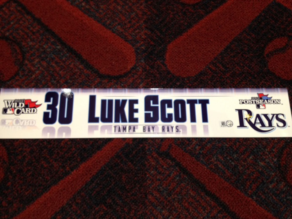 Luke Scott Game-Used Locker Name Plate from 2013 AL Wild Card Game ...