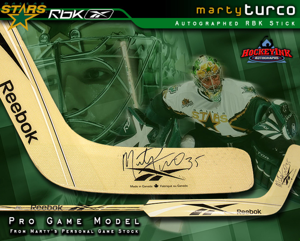 MARTY TURCO Signed PERSONAL PLAYER STOCK Reebok Goal Stick - Dallas ...