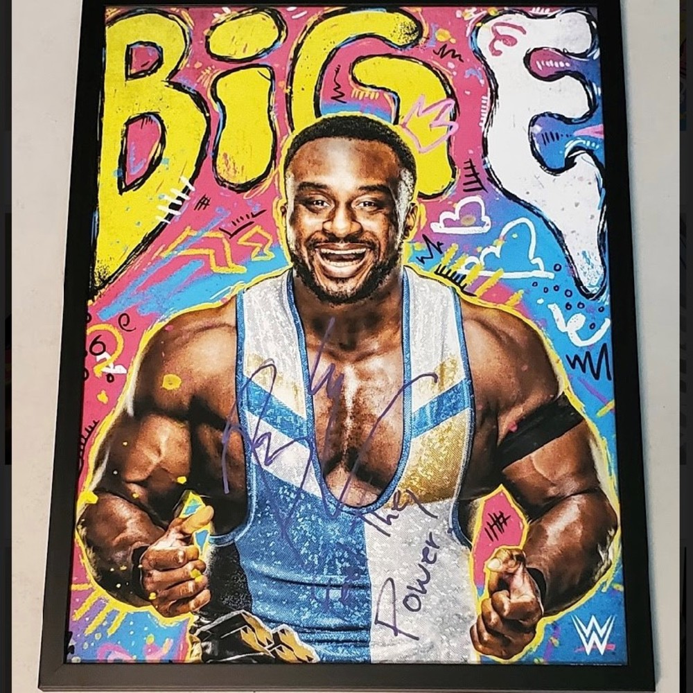 Big E SIGNED 18x24 Framed Poster | WWE Auction