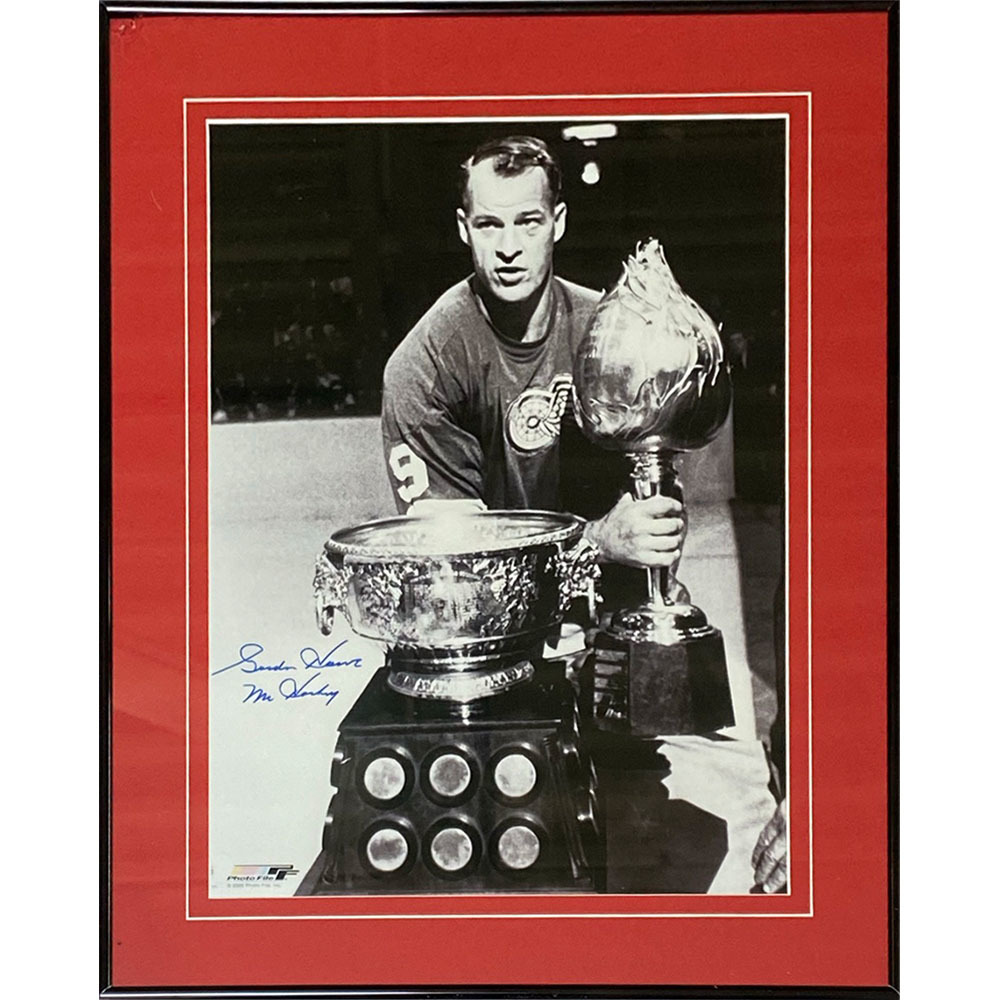 Gordie Howe Autographed Hart & Art Ross Trophy Framed 16X20 Photo w/MR ...