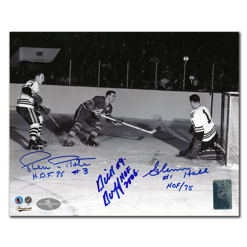 Dick Duff vs. Pierre Pilote & Glenn Hall Triple Autographed 8x10 Photo ...