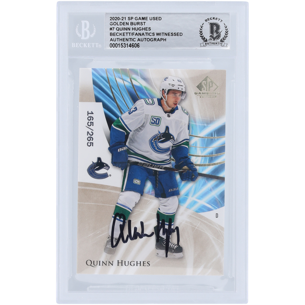 Quinn Hughes Vancouver Canucks Autographed 2020-21 Upper Deck SP Game ...