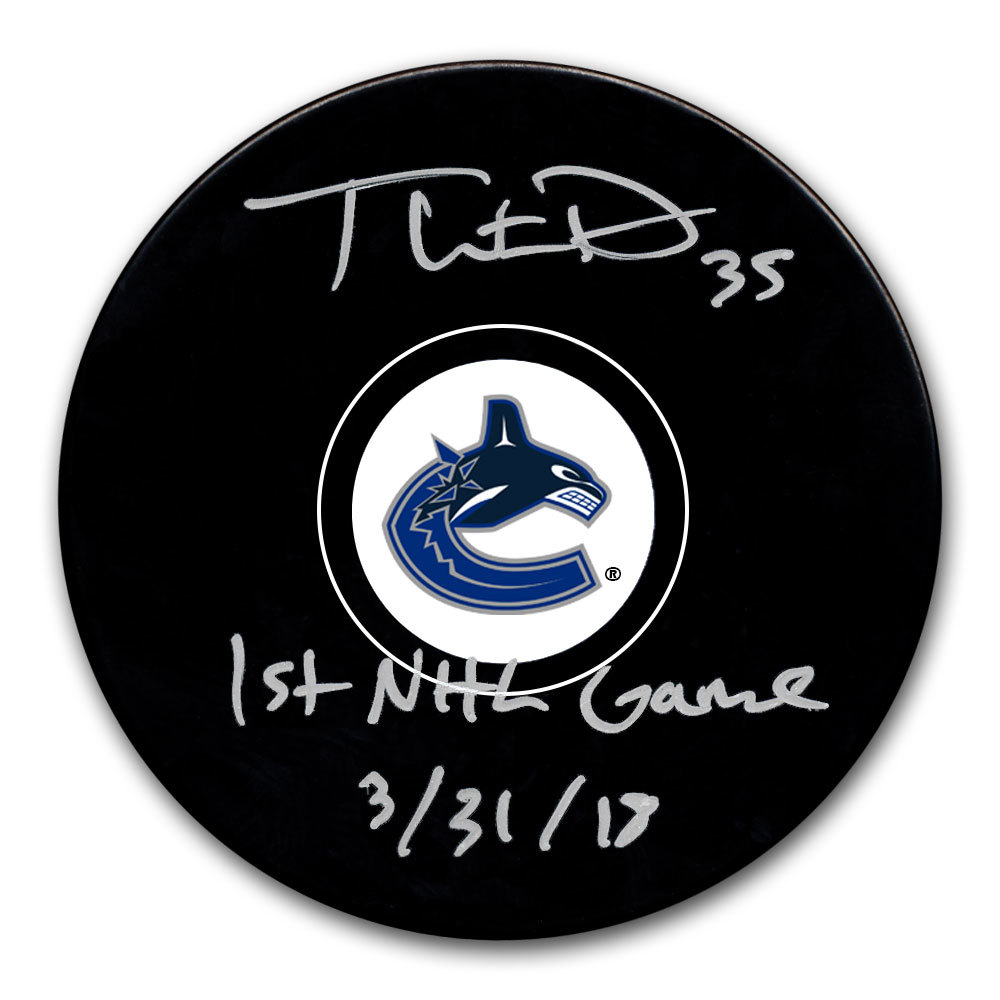 Thatcher Demko Vancouver Canucks 1st NHL Game 3/31/18 Autographed Puck ...