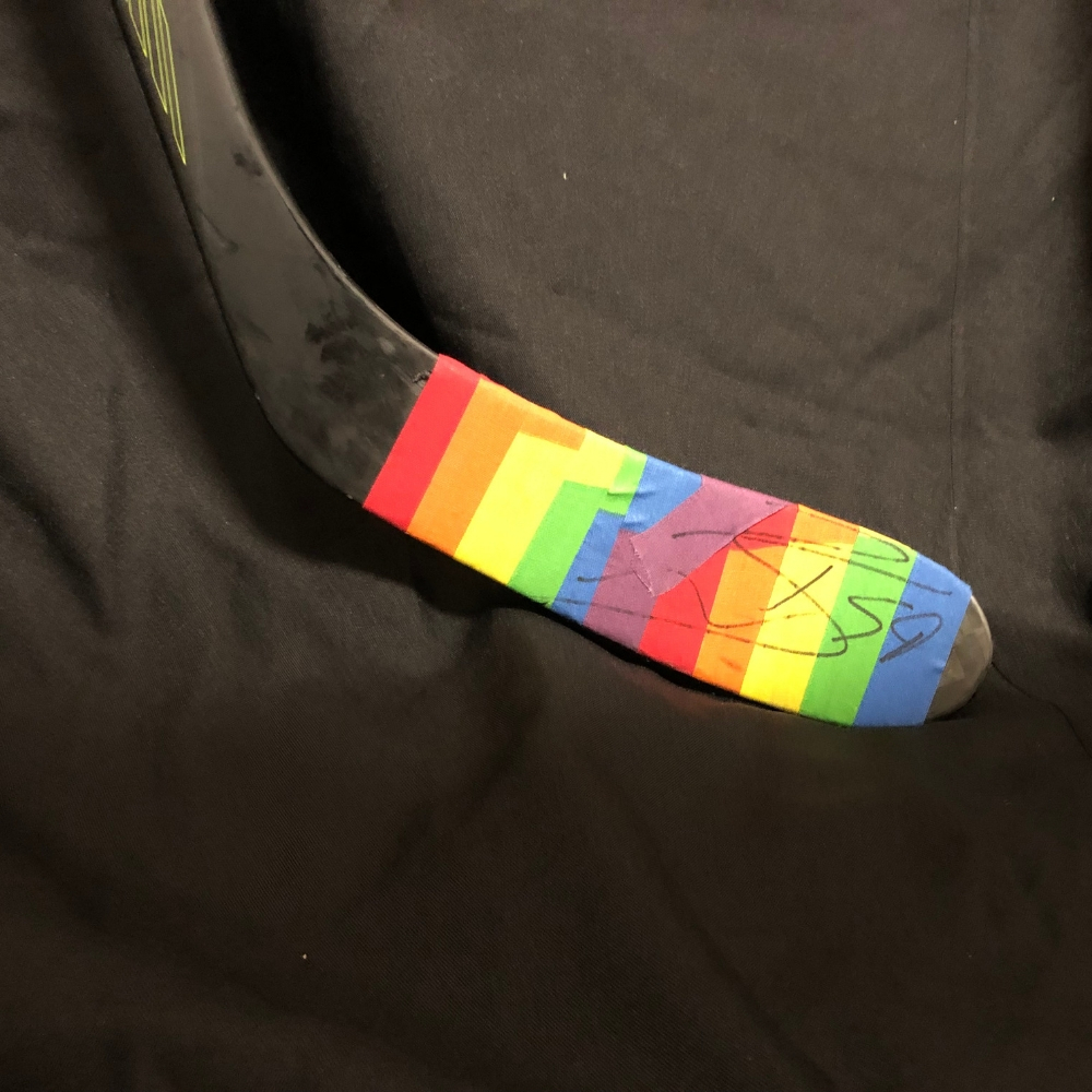 Tyler Bertuzzi (#59) Autographed Pride Tape Stick - NHL Auctions