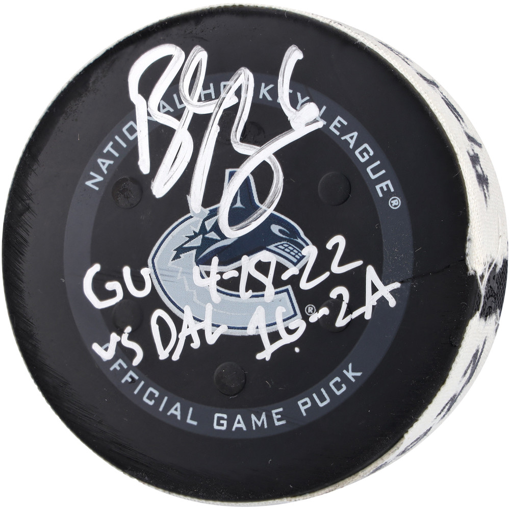 Brock Boeser Vancouver Canucks Autographed Game-Used Puck vs. Dallas ...