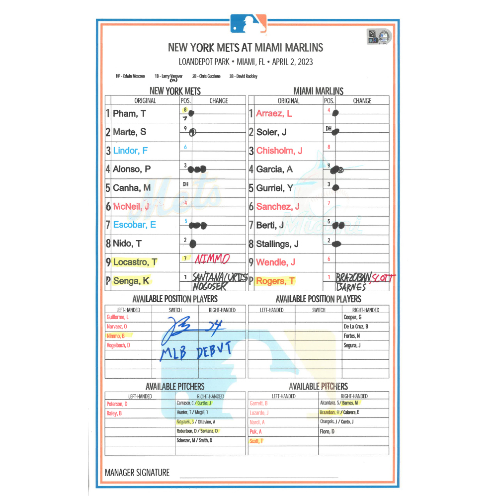 Kodai Senga #34 - Autographed Game Used Dugout Lineup Card - Inscribed ...