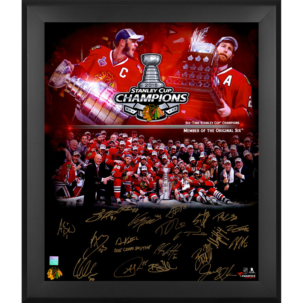 Chicago Blackhawks 2015 Stanley Cup Champions Framed Autographed 20" x ...
