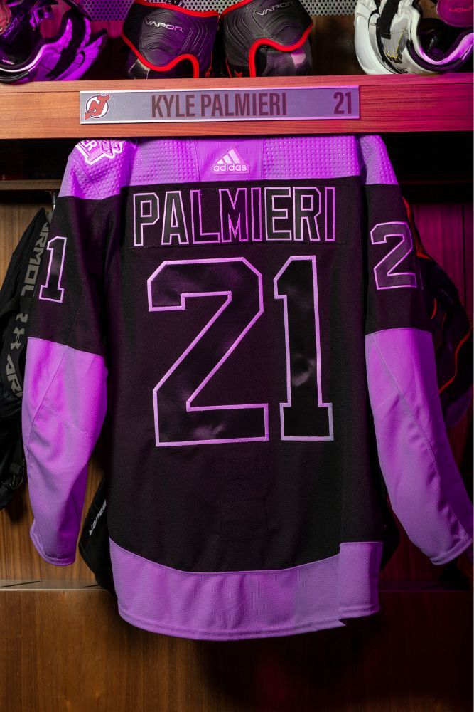 Kyle Palmieri Hockey Fights Cancer Autographed Black and Lavender Warm ...