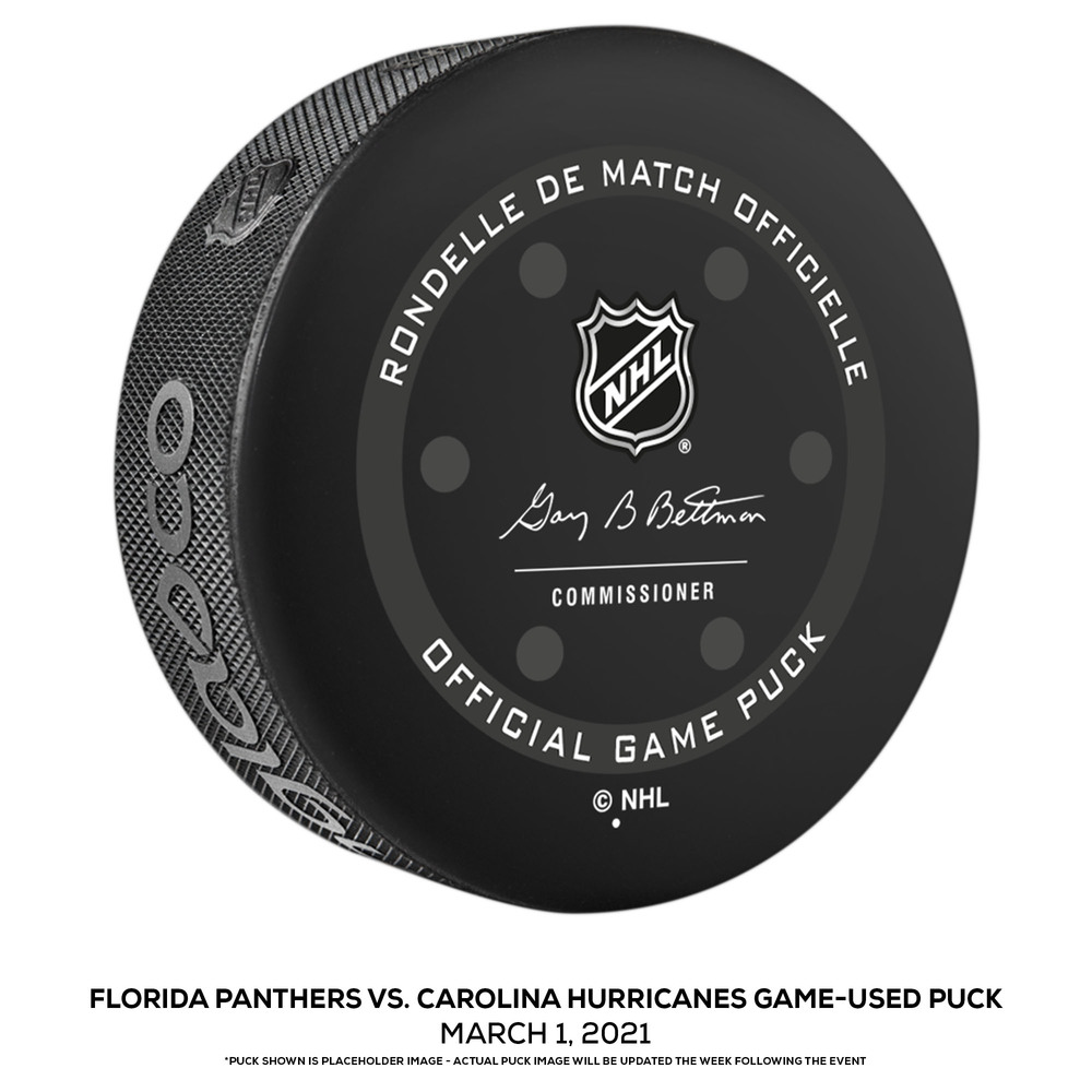 Florida Panthers Game-Used Puck vs. Carolina Hurricanes on March 1 ...