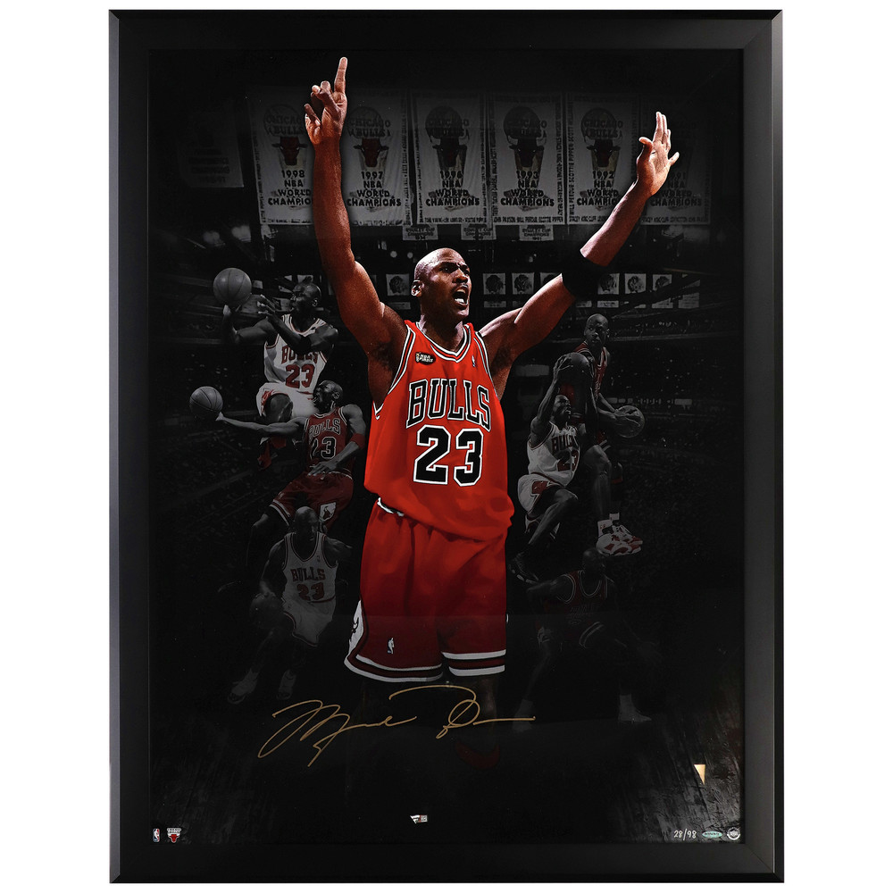 Michael Jordan Chicago Bulls Autographed 40" x 41" Six Banners Framed ...