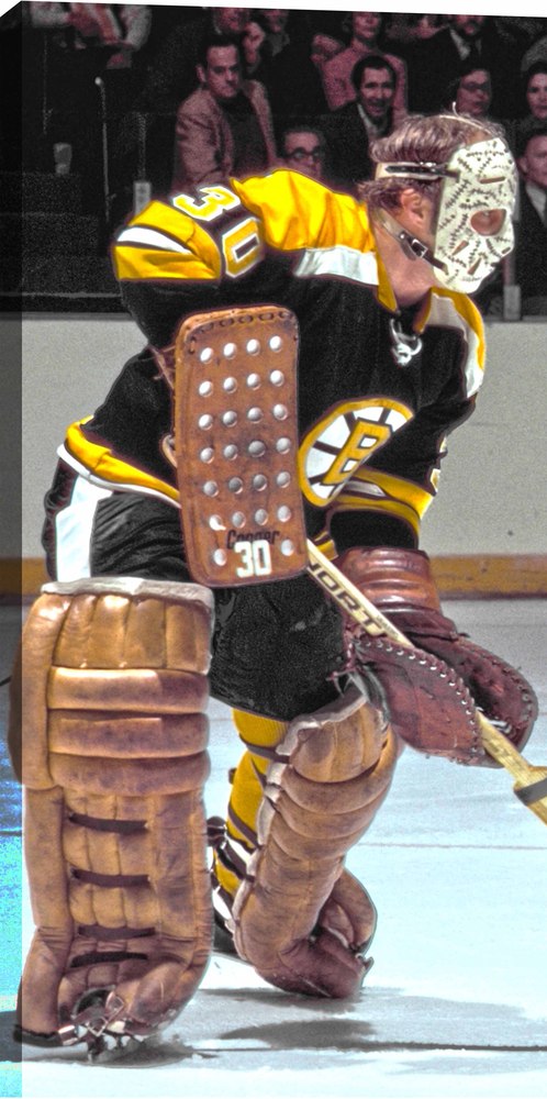 Gerry Cheevers - 14x28 HHOF Art Canvas - Bruins Close Up - NHL Auctions