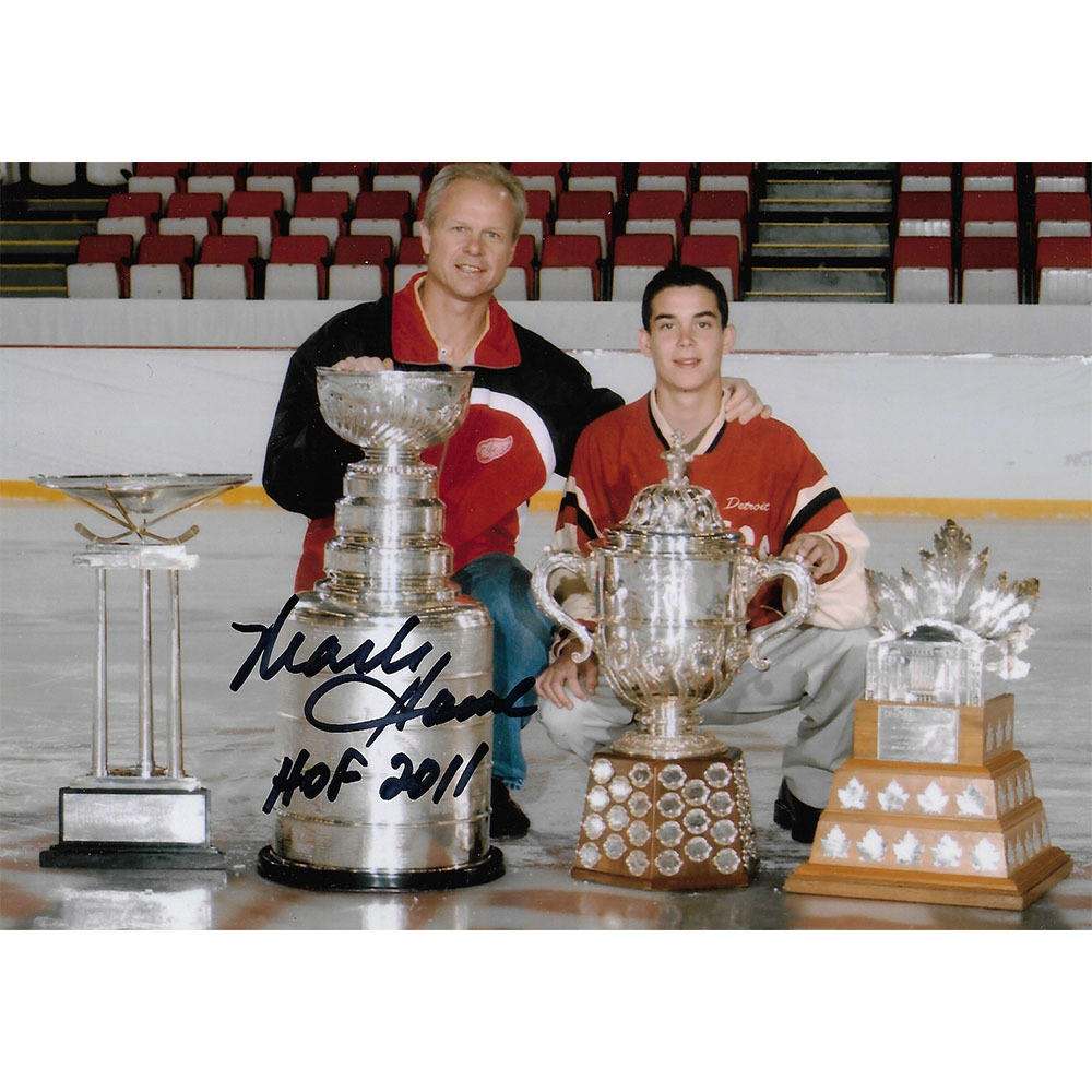 Mark Howe Autographed NHL Trophies 4X6 Photo - NHL Auctions