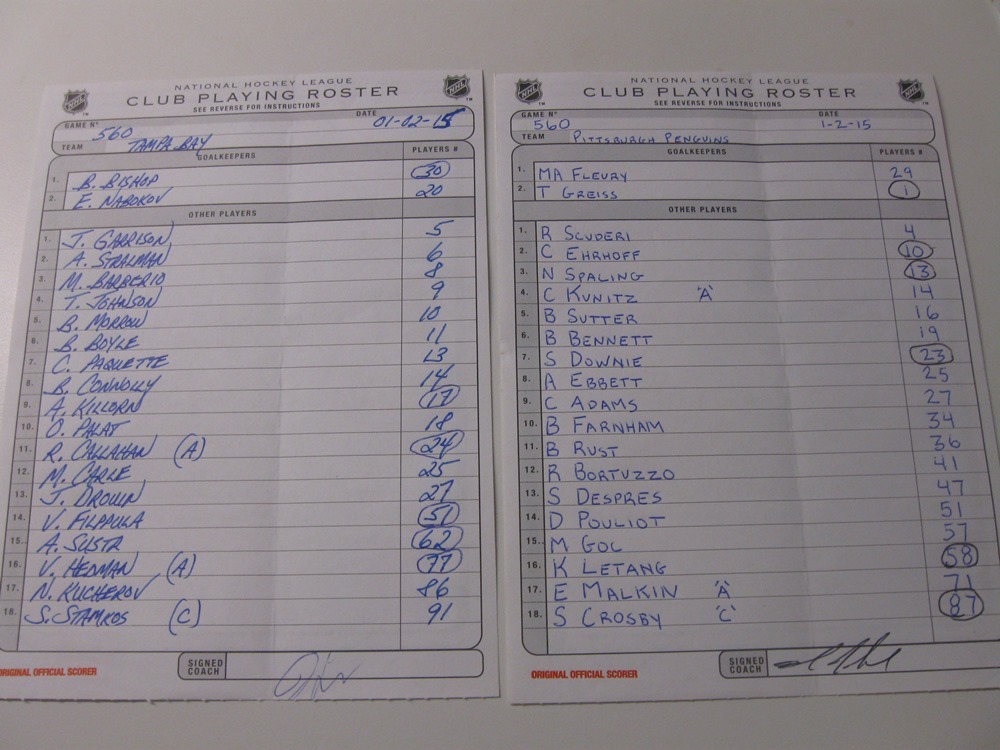 Tampa Bay Lightning Line-up Cards Collection from the 2014-2015 Season ...