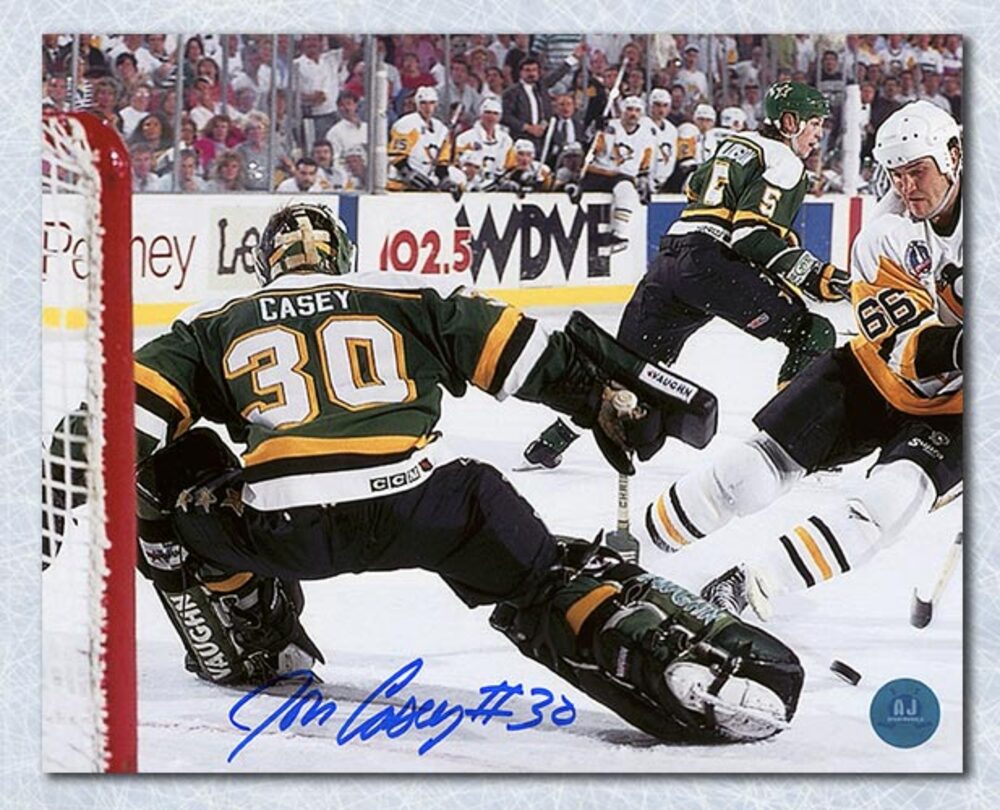 Jon Casey Minnesota North Stars Autographed Mario Lemieux Goal 8x10 ...