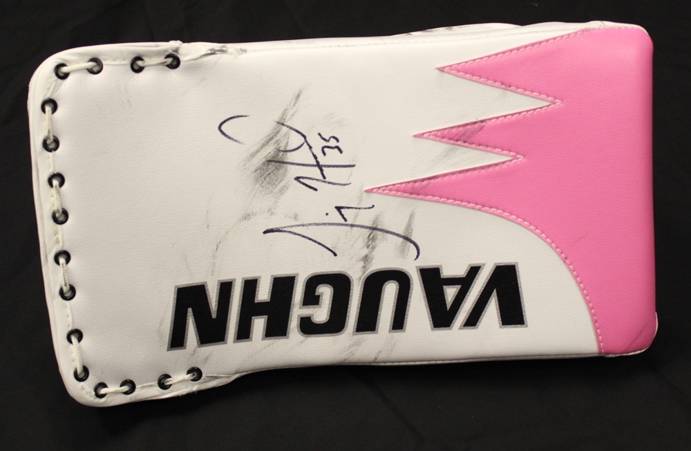 Autographed, Game-Used Jimmy Howard Breast Cancer Awareness Blocker ...