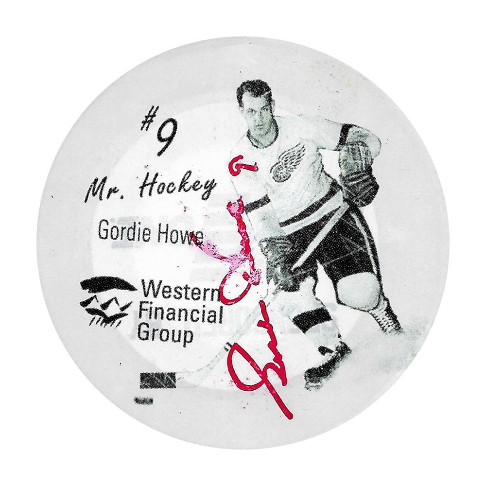 Gordie Howe Autographed Colleen J. Howe Arena Puck - NHL Auctions