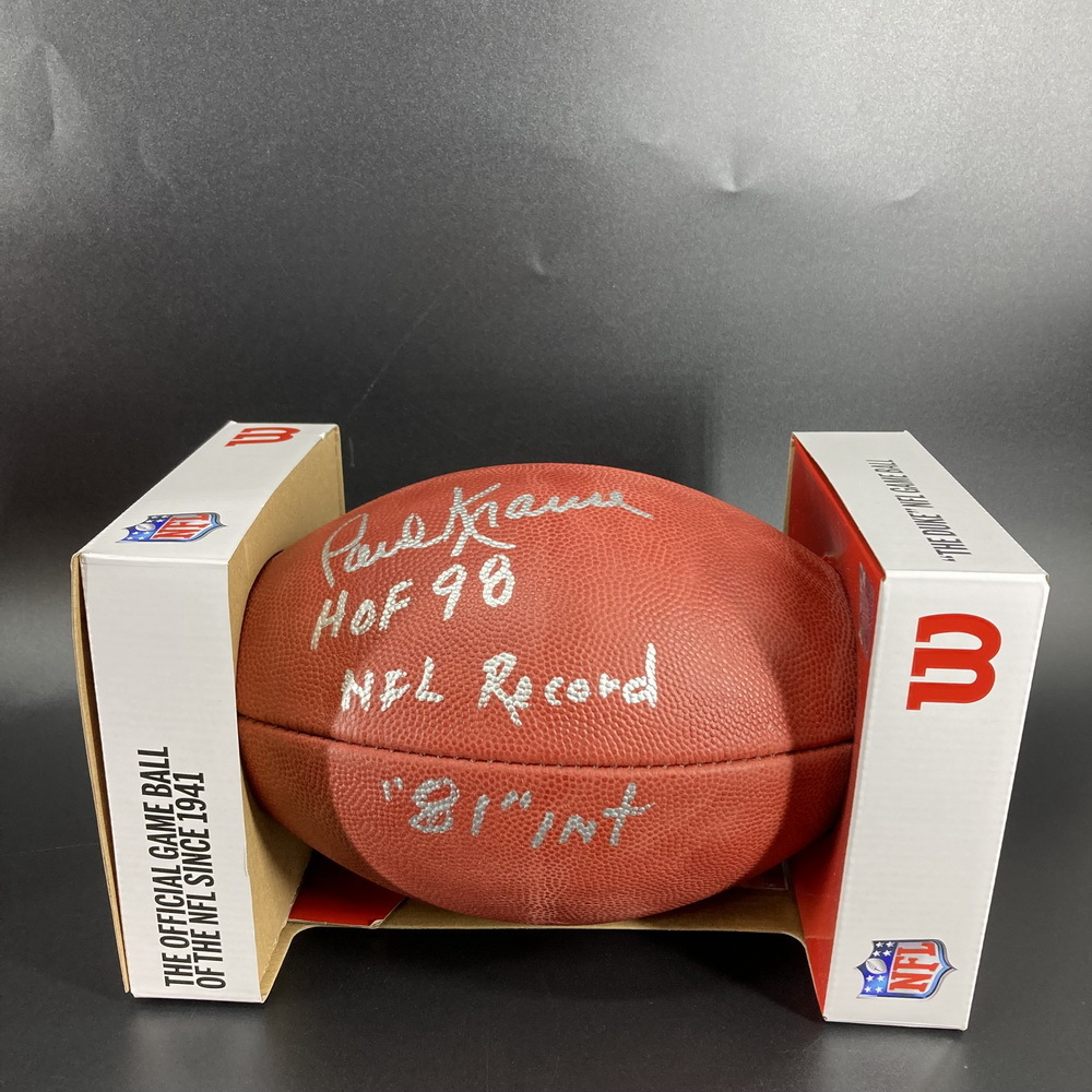 HOF - VIkings Paul Krause Signed Authentic Football with NFL Record 81 ...