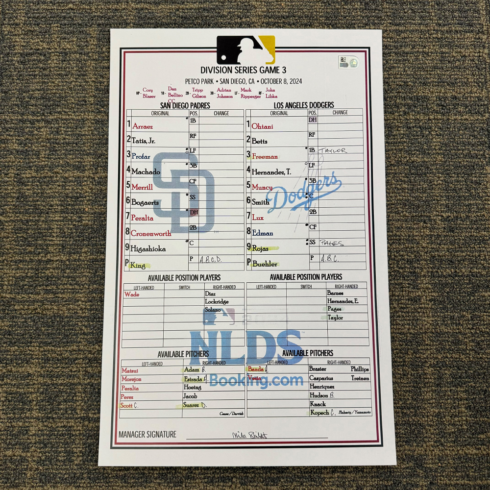 Shohei Ohtani 3rd MLB Postseason Hit and Run Scored Replica Lineup Card - 10/8/2024 LAD at SD ...