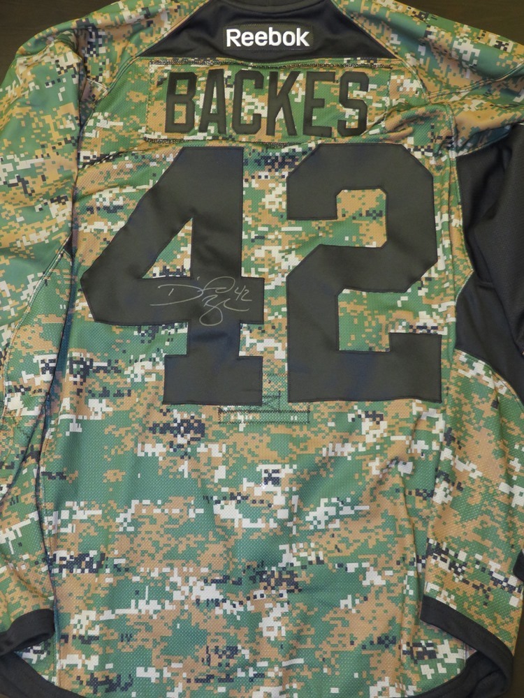 David Backes Autographed Camouflage Jersey - NHL Auctions