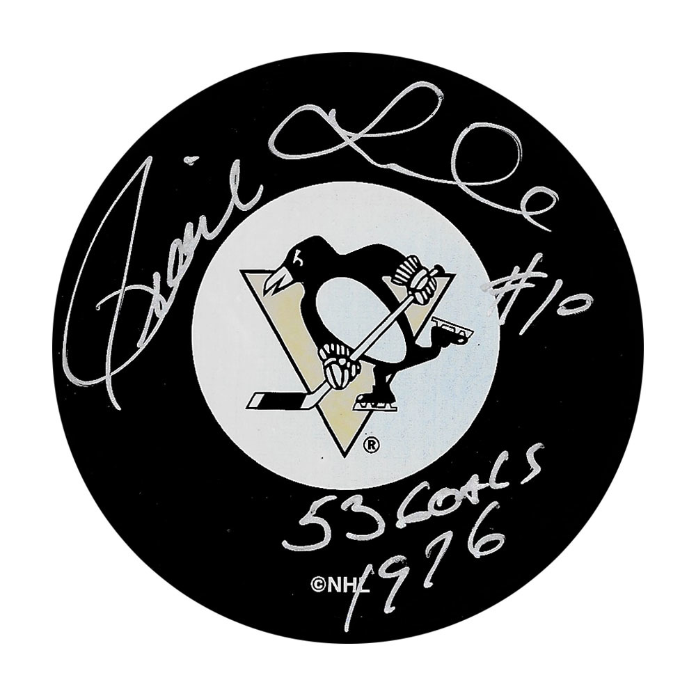 Pierre Larouche Autographed Pittsburgh Penguins Puck w/53 GOALS 1976 ...