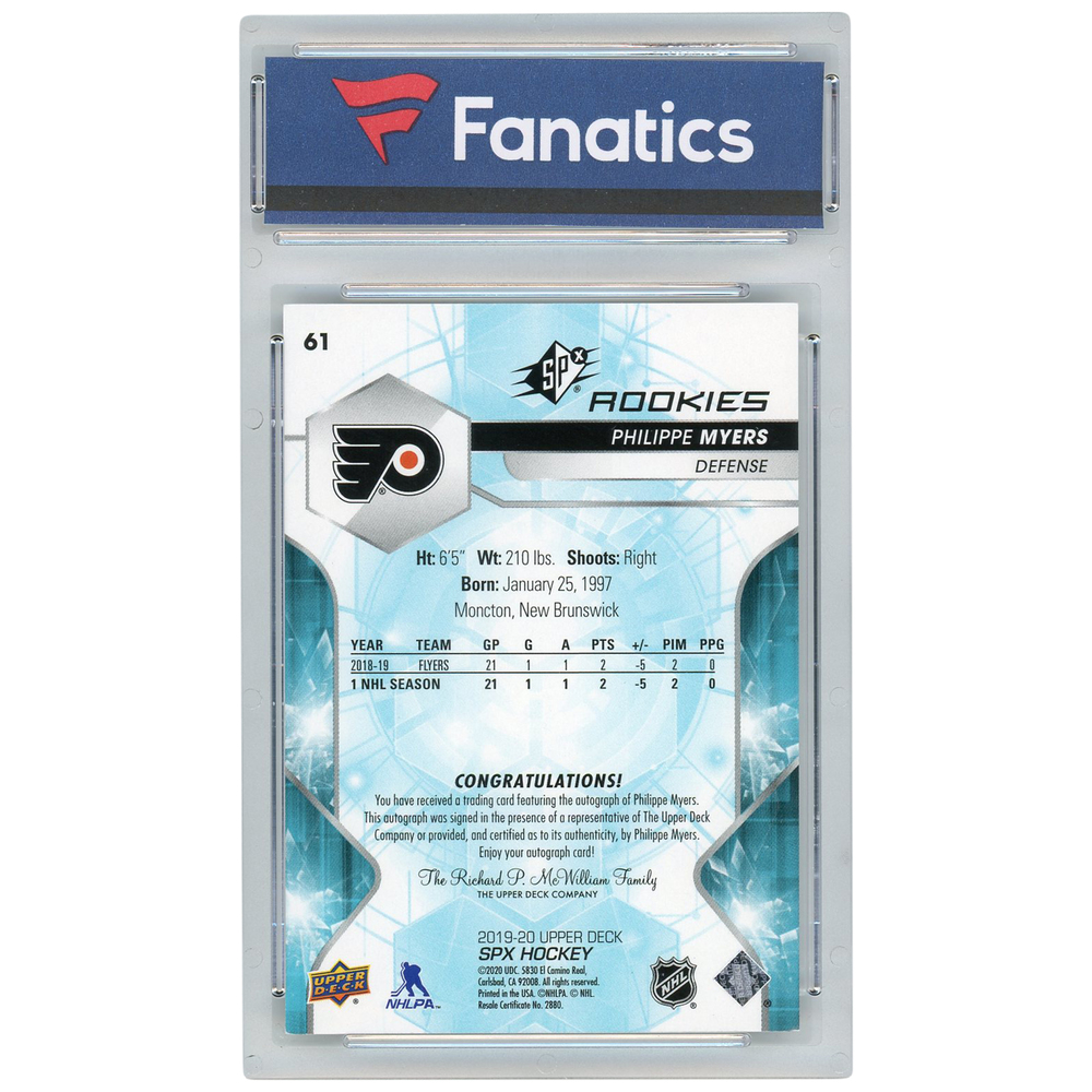 Philippe Myers Philadelphia Flyers Autographed 2019-20 Upper Deck SPx ...
