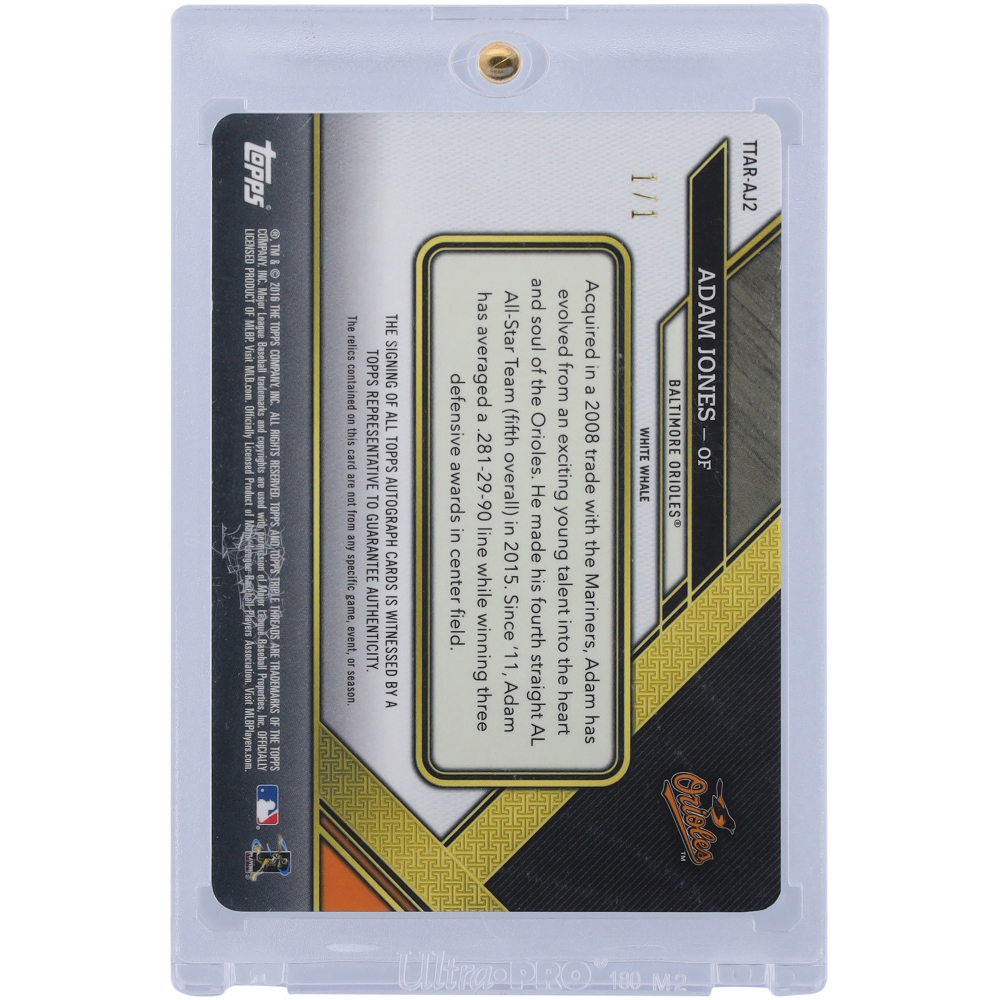 Adam Jones Baltimore Orioles Autographed 2016 Topps Triple Threads White Whale #TTAR-AJ2 #1/1 ...